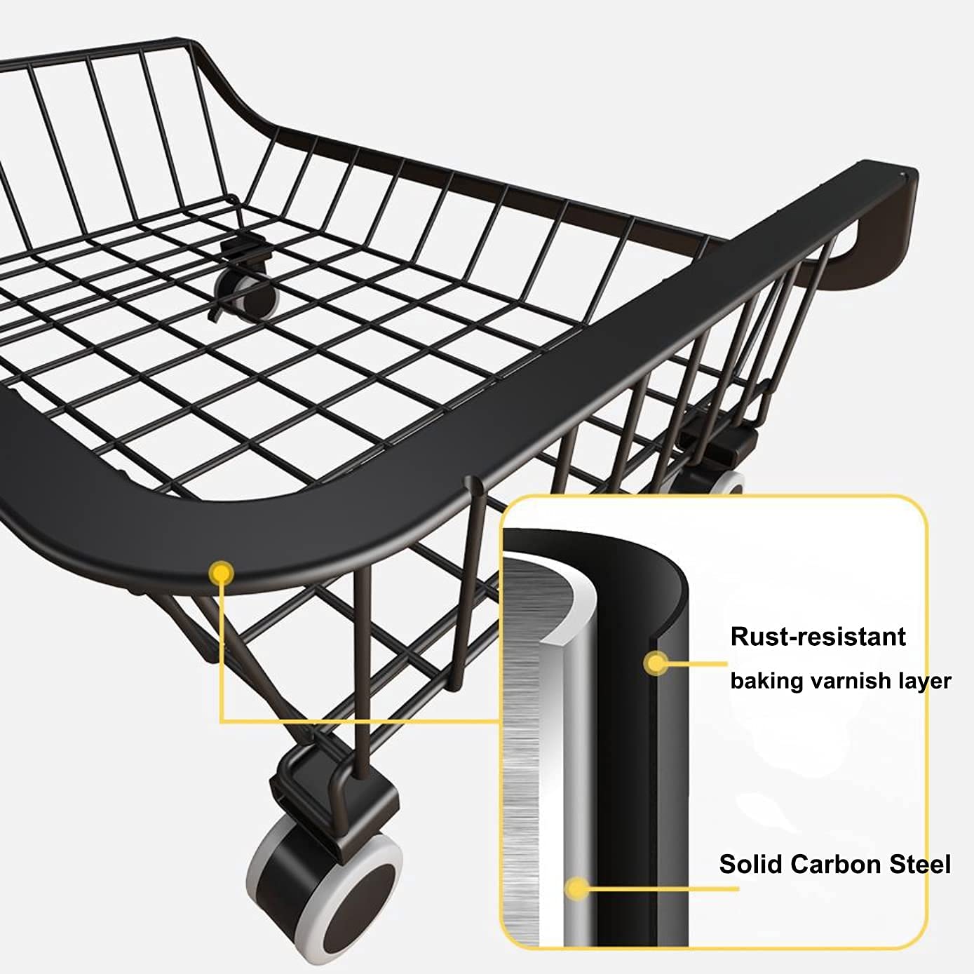 FANWU 5 Tier Fruit Basket Stand, and Vegetable Storage Cart, Wire with Wheels, Metal Stackable Snack Organizer, Potatoes Onions Produce Bins Rack for Kitchen, Pantry (Black-5-Tier Baskets)