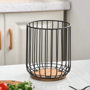 getstar Kitchen Utensil Holder, Large Wire Utensil Holder for Kitchen Counter (W6.2” x H7.5”) with Acacia Base