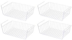 pengke under shelf basket,4 pack wire rack, slides under shelves for storage,space saving for kitchen counter pantry desk bookshelf cupboard, white