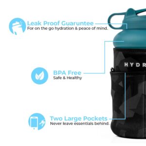 HydroJug Half Gallon (64oz) Water Bottle, Sleeve, and Straw Bundle - Leakproof, Durable Jug w/Pocketed Insuator Sleeve & Shoulder Strap - Great For On-The-Go Hydration - Dishwasher Safe, BPA Free