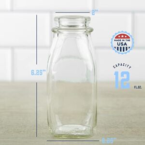 kitchentoolz 12 Oz Square Glass Milk Bottle with Lids- Perfect Milk Container for Refrigerator - 12 Ounce Glass Milk Bottle with Tamper Proof Lid and Pour Spout - Pack of 1