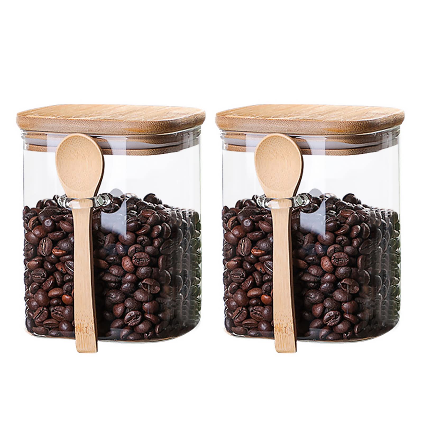 NEPIVEL 4 Pack Glass Jars with Bamboo Lids, 18.5Oz Containers Airtight Lid and Spoons,100% Sealed Spice for Candy Coffee Beans Sugar Nuts Cookies,540ml