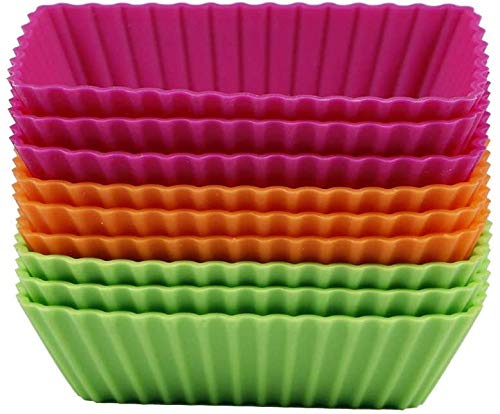 Webake Rectangular Jumbo Cupcake Liners, 4.3 Inch Silicone Baking Cups Reusable Muffin Cups Nonstick Mini Loaf Pan (Pack of 12)