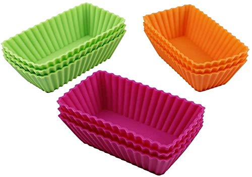 Webake Rectangular Jumbo Cupcake Liners, 4.3 Inch Silicone Baking Cups Reusable Muffin Cups Nonstick Mini Loaf Pan (Pack of 12)