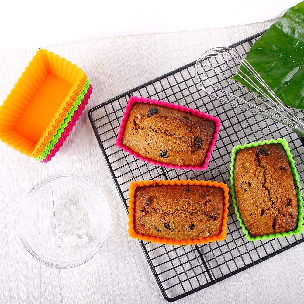 Webake Rectangular Jumbo Cupcake Liners, 4.3 Inch Silicone Baking Cups Reusable Muffin Cups Nonstick Mini Loaf Pan (Pack of 12)