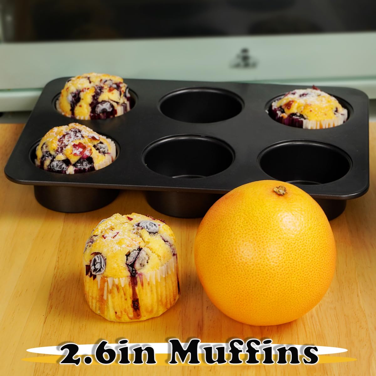 Elesinsoz 6 Cup Straight Edge 2.6 inch Muffin Cupcake Pan Nonstick Whoopie Pie Egg Frittata Cornbread Quiche Cheesecake Biscuit Cake Baking Tin Tray Mold for Toaster Oven Air Fryer