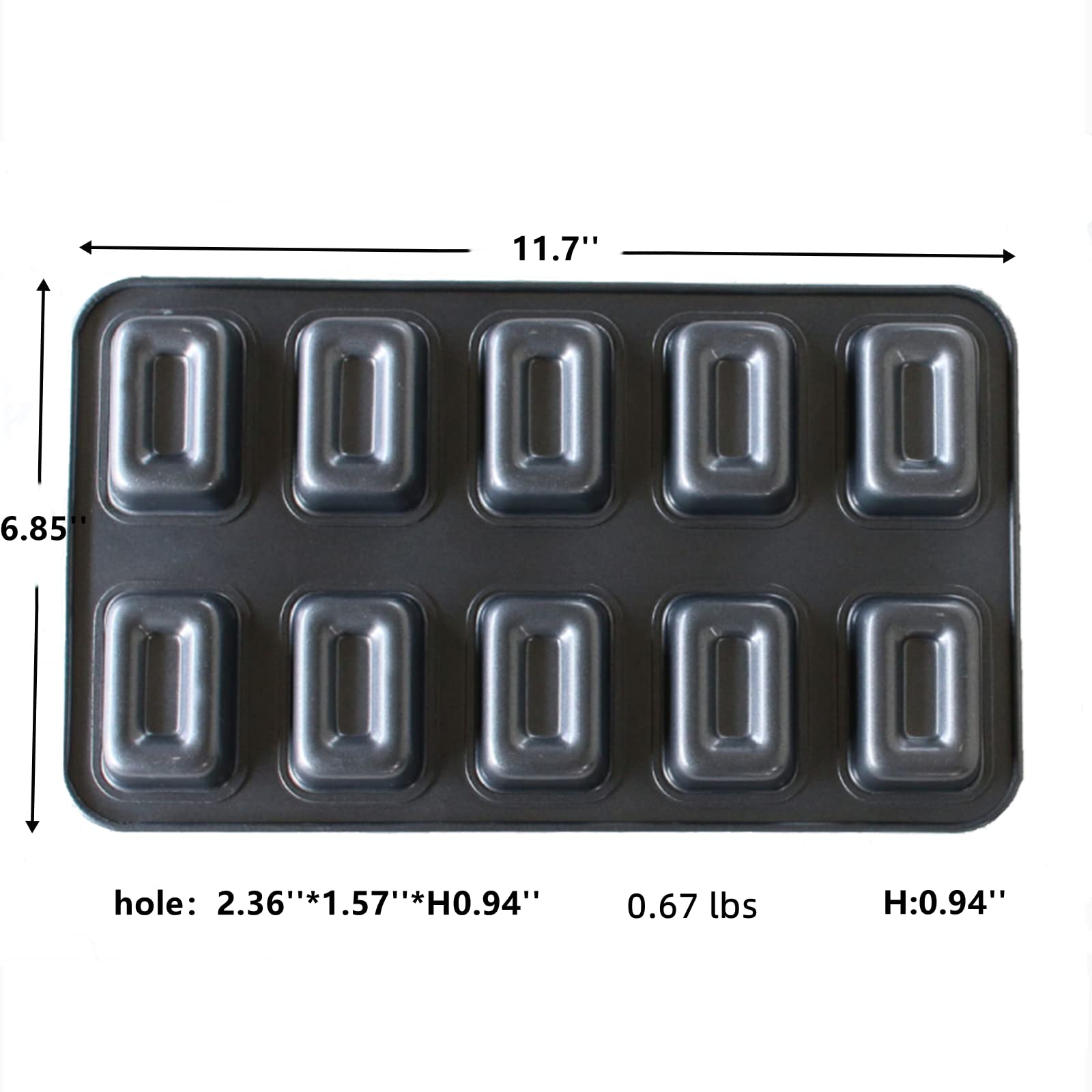 Elesinsoz 10 Cup Financier Cake Baking Pan Mini Brownie Bite Square Muffin Cupcake Small Banana Bread Loaf Meatloaf Cornbread Nonstick Madeleine Cookie All Edge Only Corner Individual Tin Tray Mold