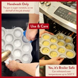 Baker's Edge Muffin Pan, Premium Doble Coated Nonstick Cupcake Pan 100% Made in the USA | Easier to Clean, Cast Aluminum Construction (No Warping) Ideal Tin for Mini Cakes Small Bites & More - 12 Cups