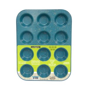 casaware mini muffin pan 12 cup ceramic coated non-stick (blue granite)