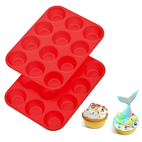 CAKETIME Silicone Muffin Pan, 12-Cup Cupcake Pan for Baking Muffin, Cake, Fat Bomb, 2-Pack Nonstick BPA Free