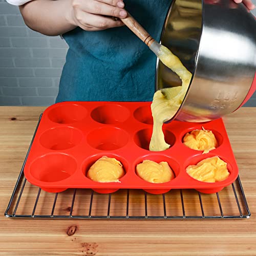 CAKETIME Silicone Muffin Pan, 12-Cup Cupcake Pan for Baking Muffin, Cake, Fat Bomb, 2-Pack Nonstick BPA Free