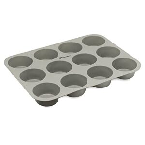 homebee silicone muffin pan, cupcake molds with regular 12 cups, reusable non-stick baking tin, european lfgb grade bpa-free bakeware and tray for egg muffin fat bombs | grey