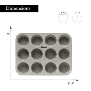 HomeBee Silicone Muffin Pan, Cupcake Molds with Regular 12 Cups, Reusable Non-Stick Baking Tin, European LFGB Grade BPA-Free Bakeware and Tray for Egg Muffin Fat Bombs | Grey