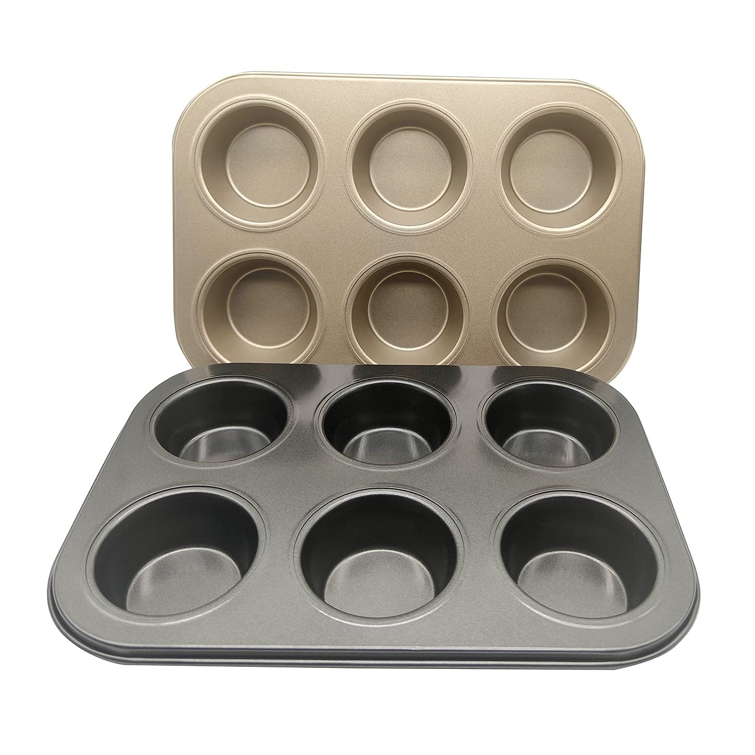 Bakehope Muffin Tins 6-Cups Nonstick Carbon Steel Standard Cupcake Pans, Set of 2