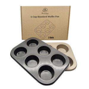 Bakehope Muffin Tins 6-Cups Nonstick Carbon Steel Standard Cupcake Pans, Set of 2