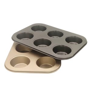 Bakehope Muffin Tins 6-Cups Nonstick Carbon Steel Standard Cupcake Pans, Set of 2