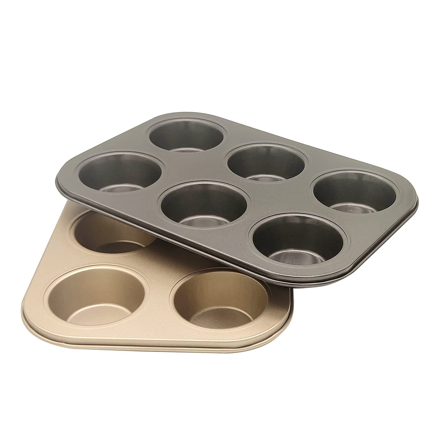 Bakehope Muffin Tins 6-Cups Nonstick Carbon Steel Standard Cupcake Pans, Set of 2