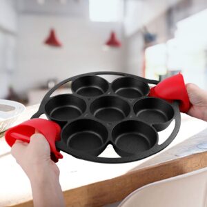 PROKITCHEN Cast Iron Muffin Tin,Cast Iron Cupcake Pan for Baking Biscuits, 7 part - bonus 2 Mini Oven Gloves