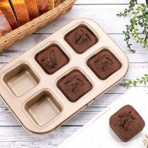 Webake Brownie Cake Pan, 6-Cavity Non-Stick Square Muffin Pan 1.6 Inch Deep Brownie Mold Small Cake Pan Bakeware for Oven Baking (Champagne Gold)