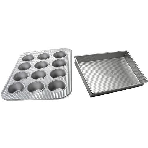 USA Pan Bakeware Muffin Pan, 12-Well, Aluminized Steel and Rectangular Cake Pan, 9 x 13 inch