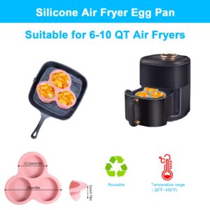 TOYMIS Air Fryer Egg Mold, 2pcs Reusable BPA-Free Silicone Baking Cups Non-Stick 3-Chamber Heat Resistant Silicone Muffin Pan for Hamburger Muffin Air Fryer Accessories Microwave (Pink, Grey)