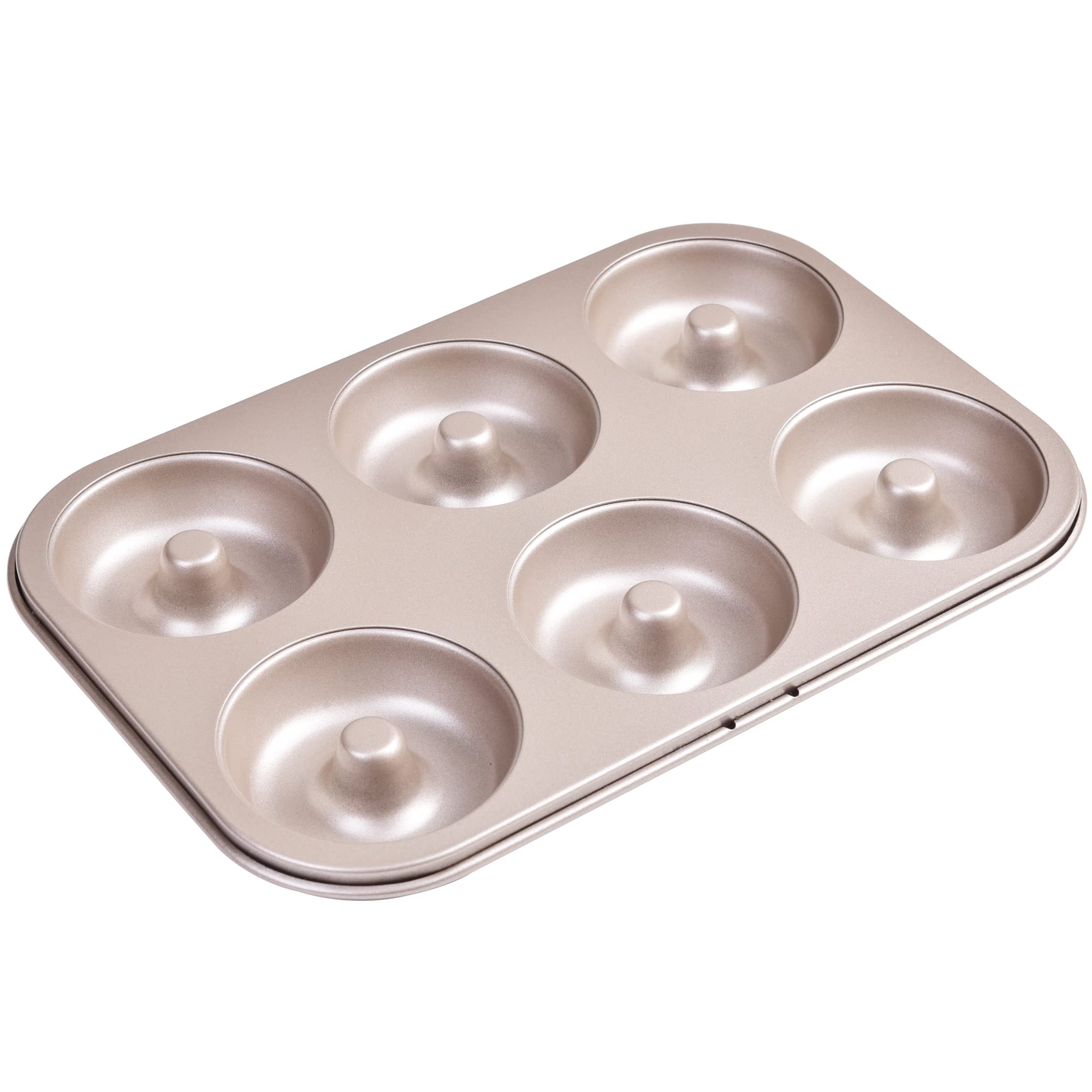 Bakeley Donut Pan Cake Mold, 6-Cavity Non-Stick Ring Doughnut Bakeware for Oven Baking (Champagne Gold)