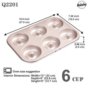 Bakeley Donut Pan Cake Mold, 6-Cavity Non-Stick Ring Doughnut Bakeware for Oven Baking (Champagne Gold)