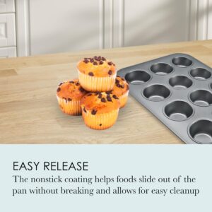 Chicago Metallic Commercial II Non-Stick 12-Cup Muffin Pan. Make muffins, cupcakes, mini quiches, egg cups, and more, 15.8 L x 11.3 W x 1.5 H;