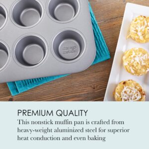 Chicago Metallic Commercial II Non-Stick 12-Cup Muffin Pan. Make muffins, cupcakes, mini quiches, egg cups, and more, 15.8 L x 11.3 W x 1.5 H;