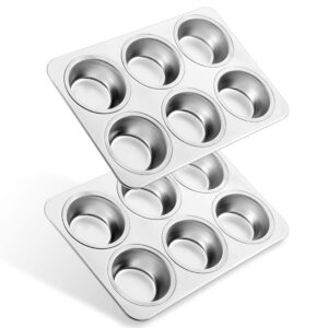 lianyu muffin cupcake pan set of 2, nonstick muffin pans tin 6 cups, stainless steel dessert muffin top pan tray for baking oven, & dishwasher safe