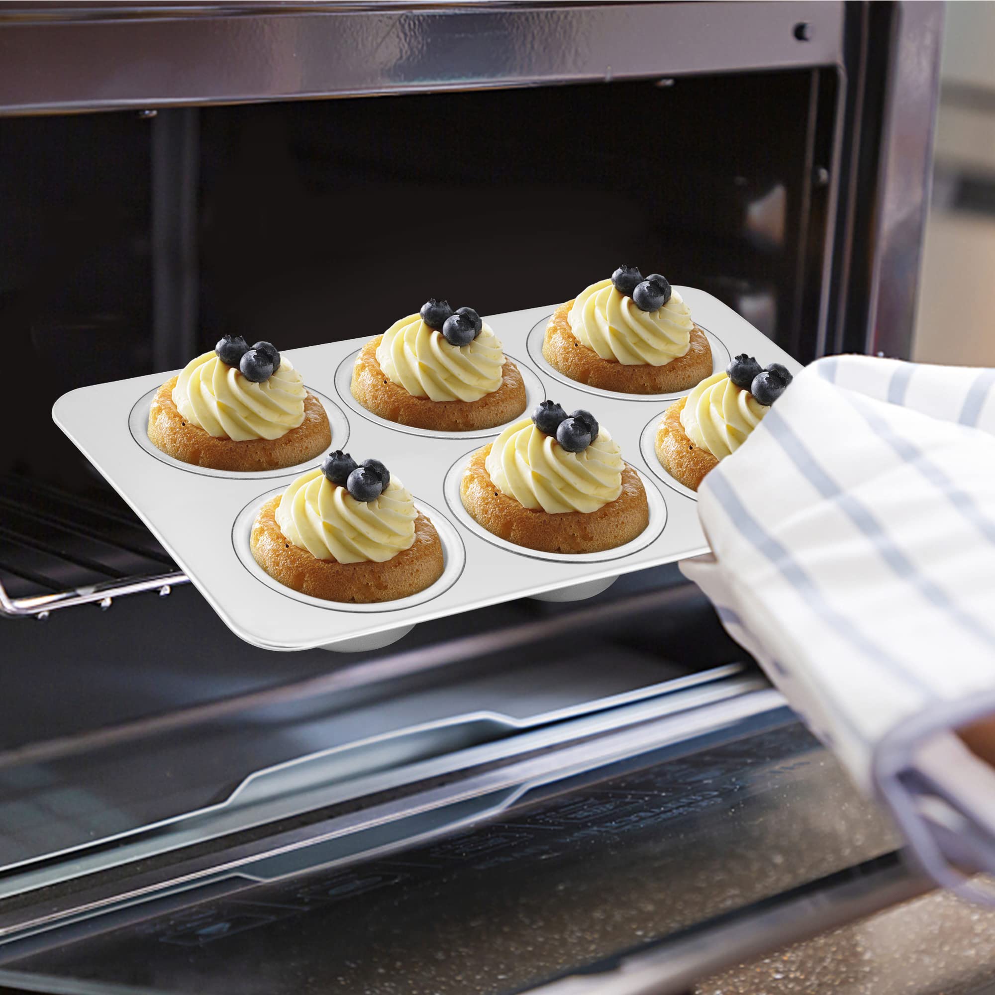 LIANYU Muffin Cupcake Pan Set of 2, Nonstick Muffin Pans Tin 6 Cups, Stainless Steel Dessert Muffin Top Pan Tray for Baking Oven, & Dishwasher Safe