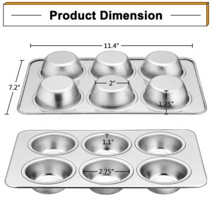 LIANYU Muffin Cupcake Pan Set of 2, Nonstick Muffin Pans Tin 6 Cups, Stainless Steel Dessert Muffin Top Pan Tray for Baking Oven, & Dishwasher Safe