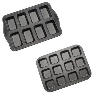 beasea brownie pan square, 2 pack nonstick 12 cavity & 8 cavity muffin pan brownie cake pan mini cheesecake cupcake pan carbon steel brownie baking tray bakeware for oven