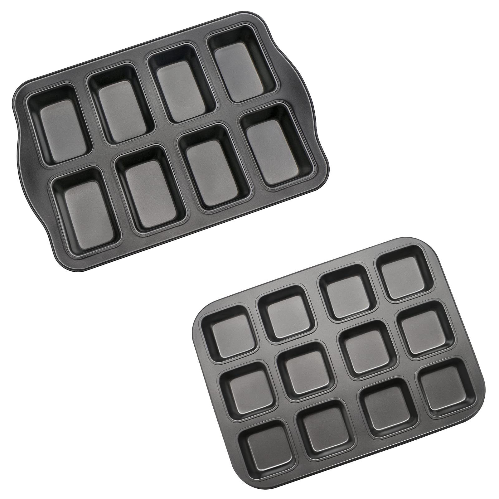 Beasea Brownie Pan Square, 2 Pack Nonstick 12 Cavity & 8 Cavity Muffin Pan Brownie Cake Pan Mini Cheesecake Cupcake Pan Carbon Steel Brownie Baking Tray Bakeware for Oven