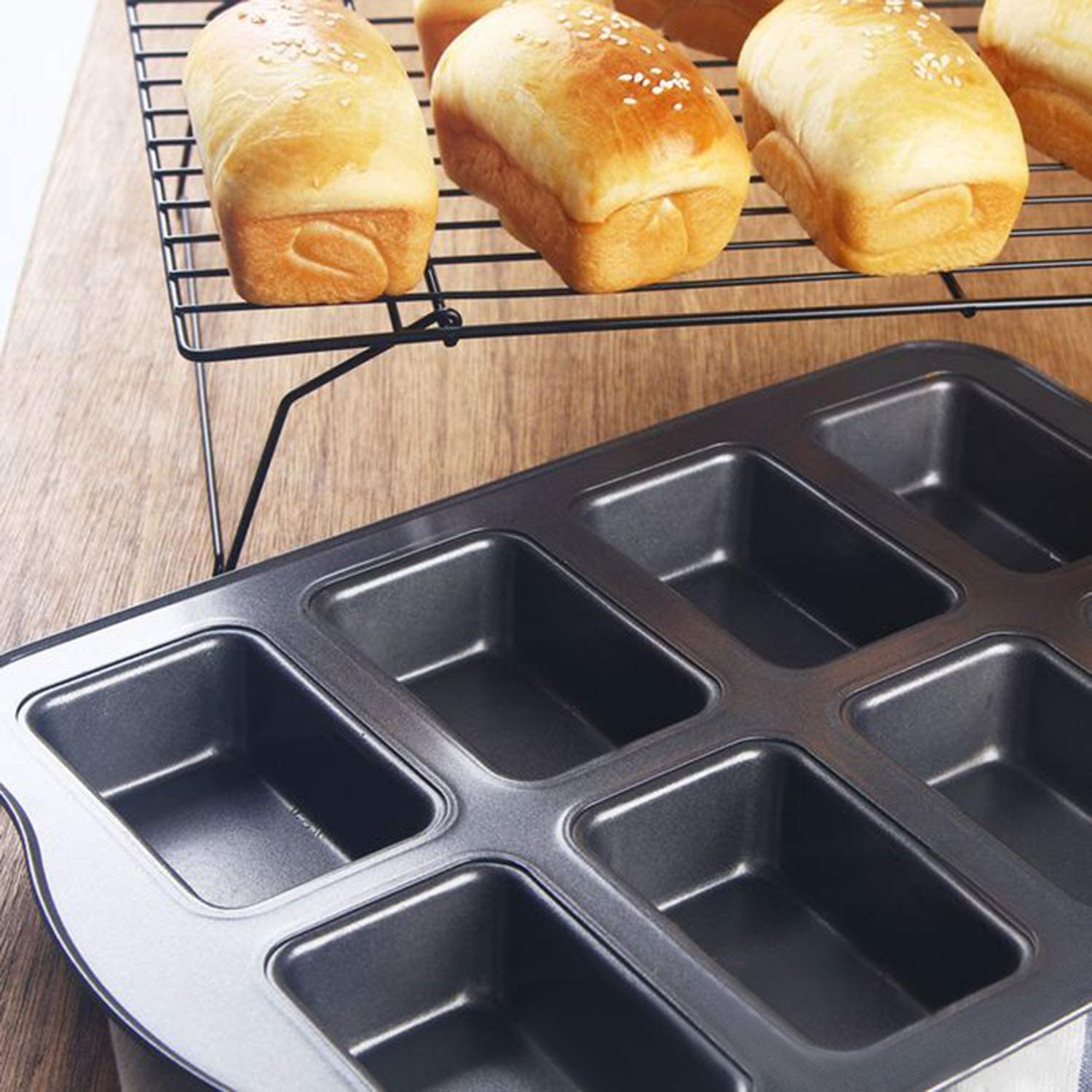 Beasea Brownie Pan Square, 2 Pack Nonstick 12 Cavity & 8 Cavity Muffin Pan Brownie Cake Pan Mini Cheesecake Cupcake Pan Carbon Steel Brownie Baking Tray Bakeware for Oven