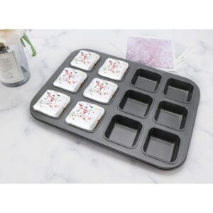 Beasea Brownie Pan Square, 2 Pack Nonstick 12 Cavity & 8 Cavity Muffin Pan Brownie Cake Pan Mini Cheesecake Cupcake Pan Carbon Steel Brownie Baking Tray Bakeware for Oven