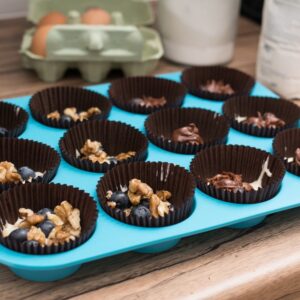 Amison Silicone Muffin Tray Cupcake Baking Pan 12 Cup, Non - Stick Silicone Mold, Dishwasher - Microwave Safe (Blue)