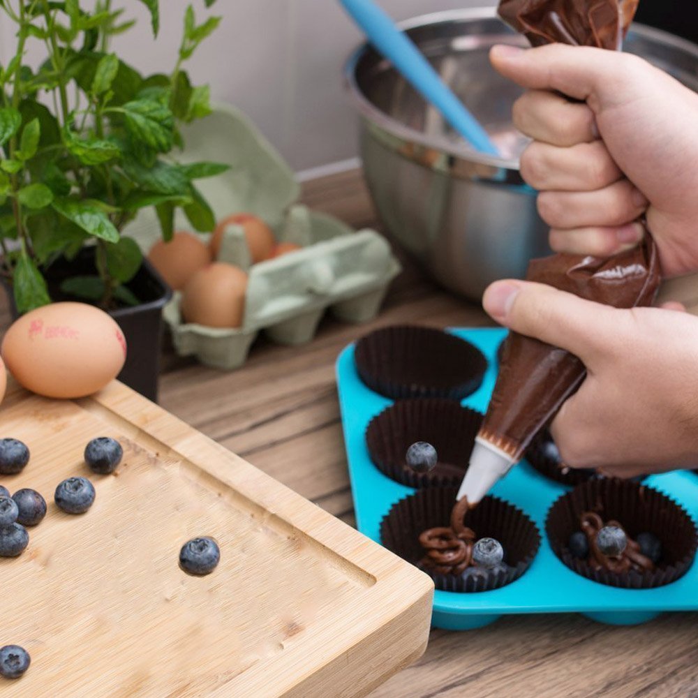 Amison Silicone Muffin Tray Cupcake Baking Pan 12 Cup, Non - Stick Silicone Mold, Dishwasher - Microwave Safe (Blue)