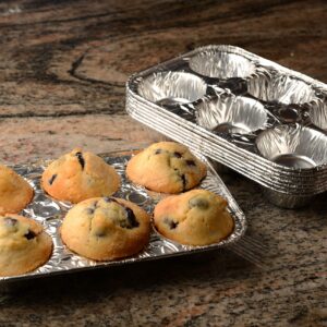 EcoQuality Inc [50 PACK] Aluminum 6-Cup Muffin Pan - Disposable Aluminum Cupcake Pans - Strong, Durable, Reusable, Recyclable - Muffin Tin Great for Baking Cupcakes, Muffins, Small Pies