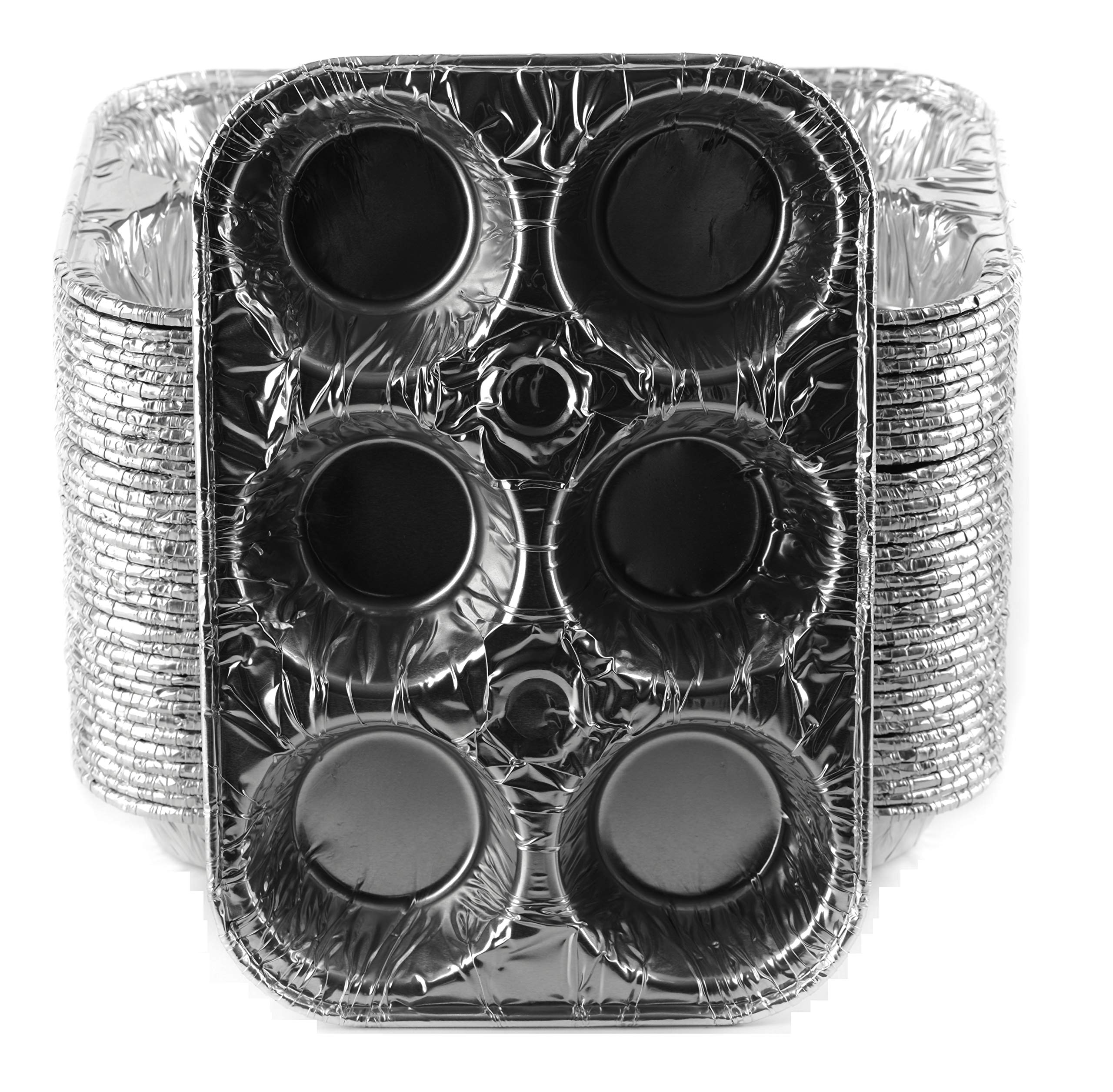 EcoQuality Inc [50 PACK] Aluminum 6-Cup Muffin Pan - Disposable Aluminum Cupcake Pans - Strong, Durable, Reusable, Recyclable - Muffin Tin Great for Baking Cupcakes, Muffins, Small Pies