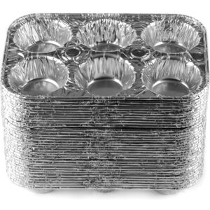 EcoQuality Inc [50 PACK] Aluminum 6-Cup Muffin Pan - Disposable Aluminum Cupcake Pans - Strong, Durable, Reusable, Recyclable - Muffin Tin Great for Baking Cupcakes, Muffins, Small Pies