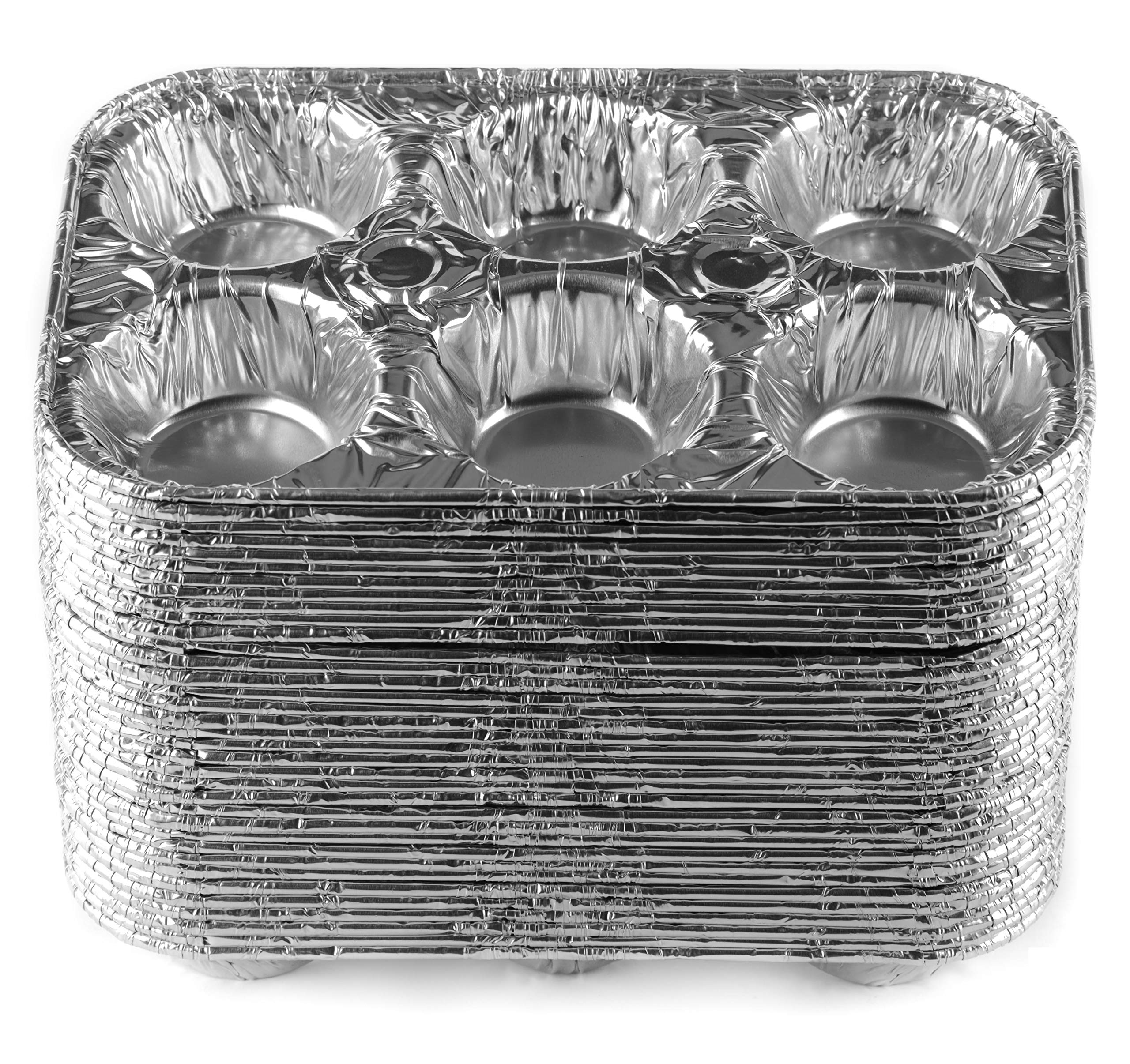 EcoQuality Inc [50 PACK] Aluminum 6-Cup Muffin Pan - Disposable Aluminum Cupcake Pans - Strong, Durable, Reusable, Recyclable - Muffin Tin Great for Baking Cupcakes, Muffins, Small Pies