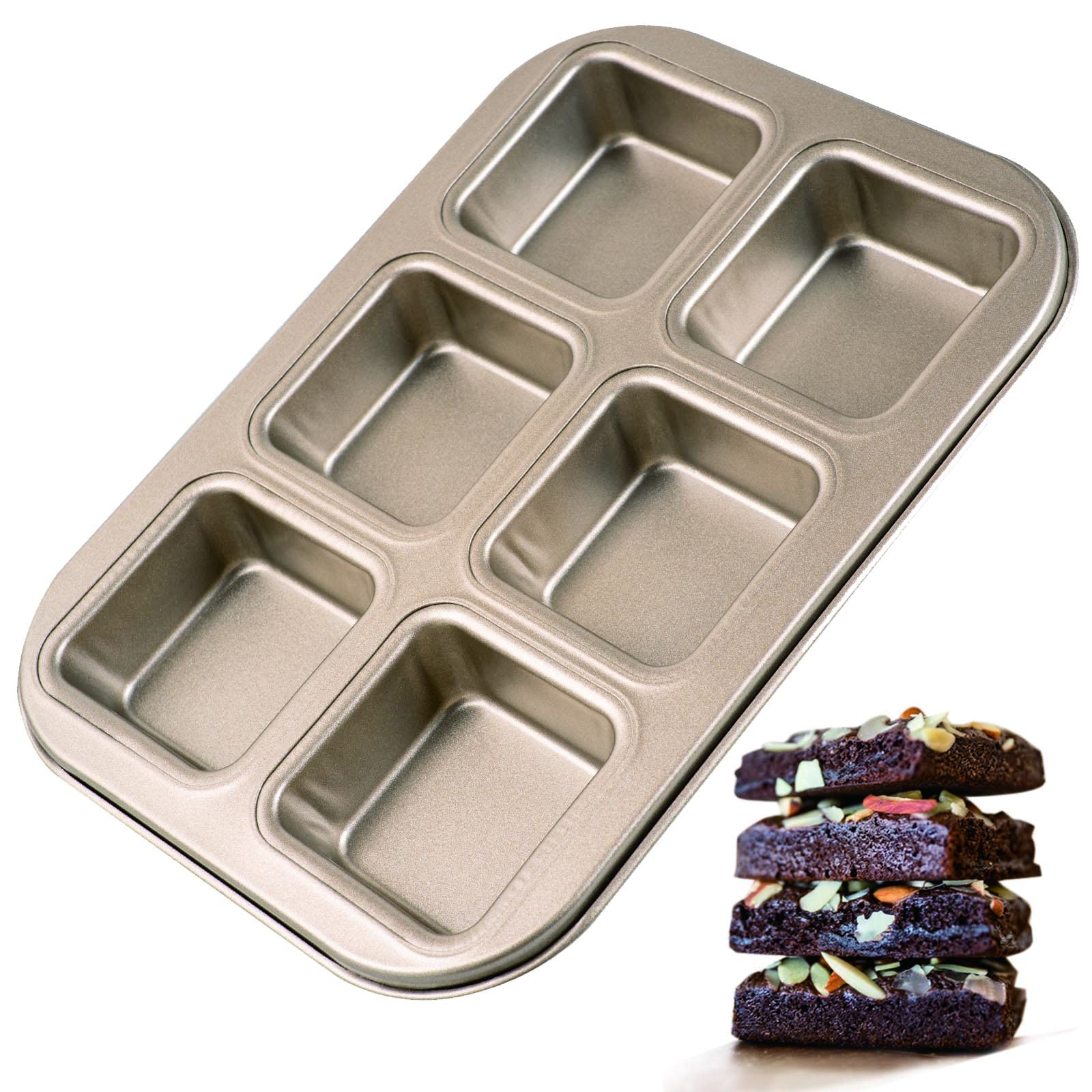 Yomvzake Brownie Pan, Mini Square Muffin Pan Nonstick 6-Cavity Small Cupcake Pan Individual Brownie Mold for Baking Brownie Muffin Cupcake Keto Fat Bombs, Great for Halloween, Christmas