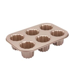 sweton non-stick canele molds baking pans for cupcakes, 6cavities muffin pan for oven baking