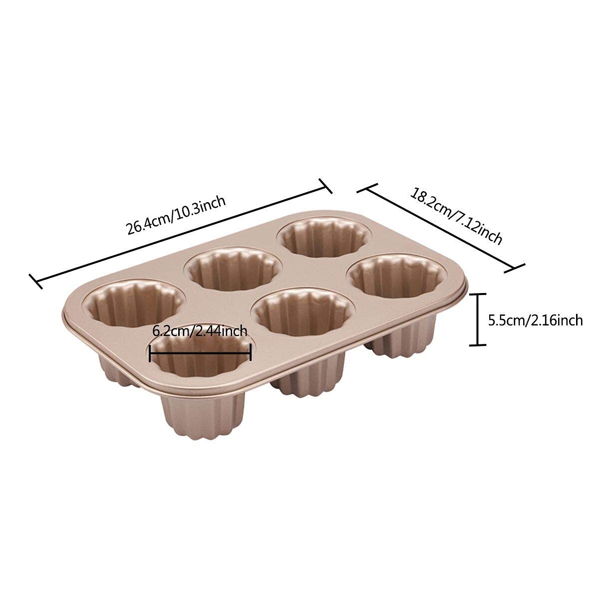 SWETON Non-stick Canele Molds Baking Pans for Cupcakes, 6Cavities Muffin Pan for Oven Baking