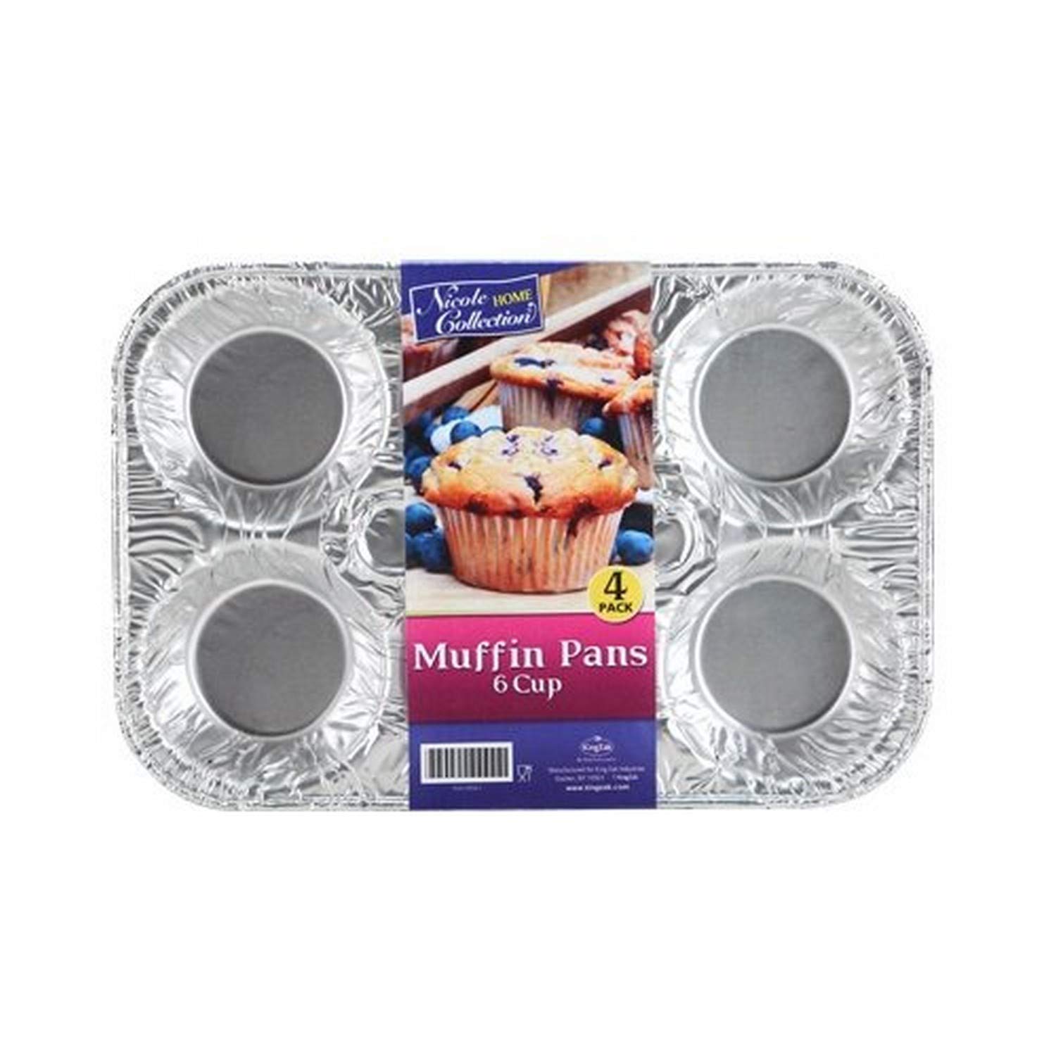 Eco-Friendly 6-Cavity Aluminum Foil Muffin Tin - 9.88" x 6.66" x 1.375" (Pack of 48) - Reusable Silver Baking Pan for Perfect Muffins & Cupcakes