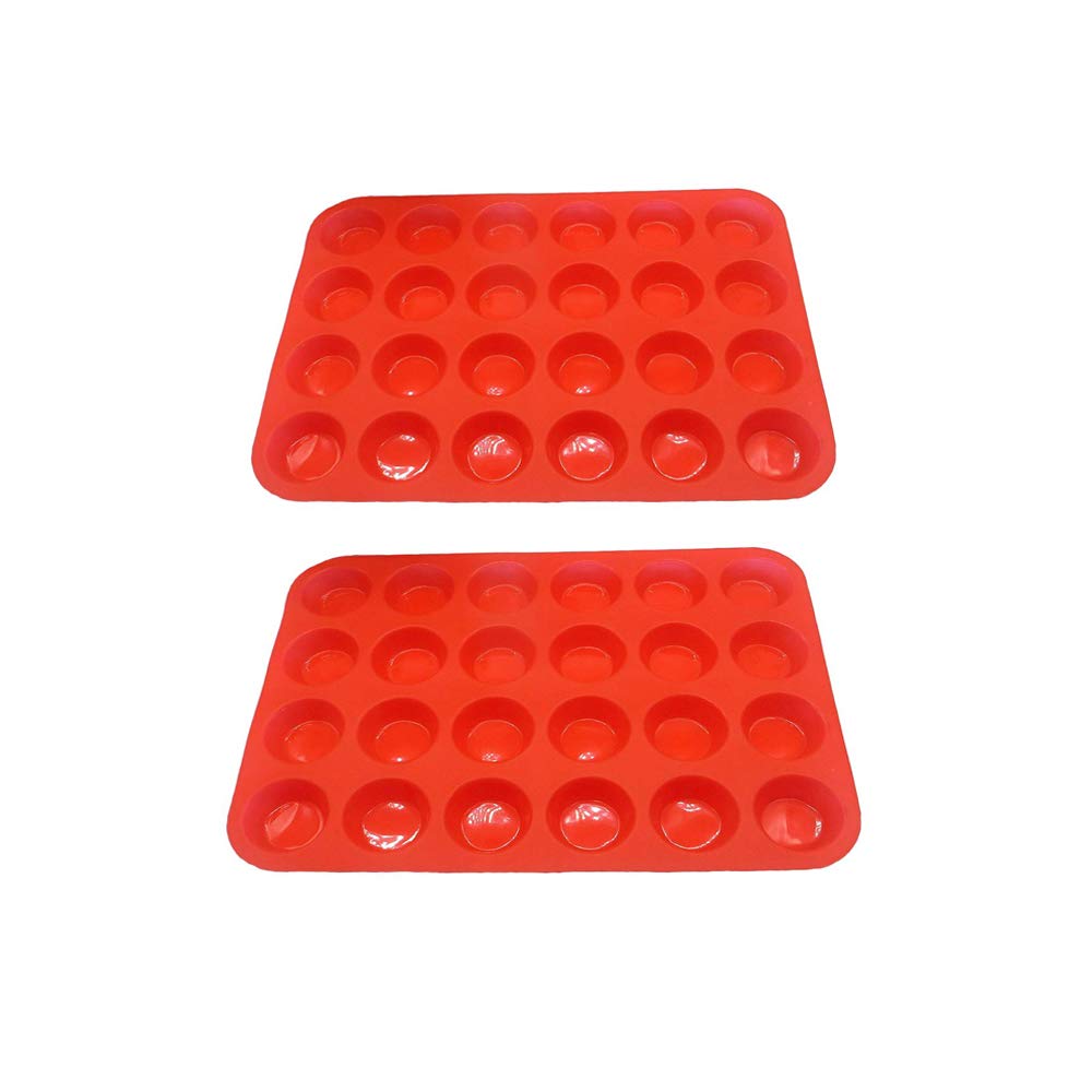 CHYIR 24 Non-stick Silicone Molds DIY Mini Muffin Pan Silicone Cupcake Baking Cups for Muffin Tins 2Pcs (red) …