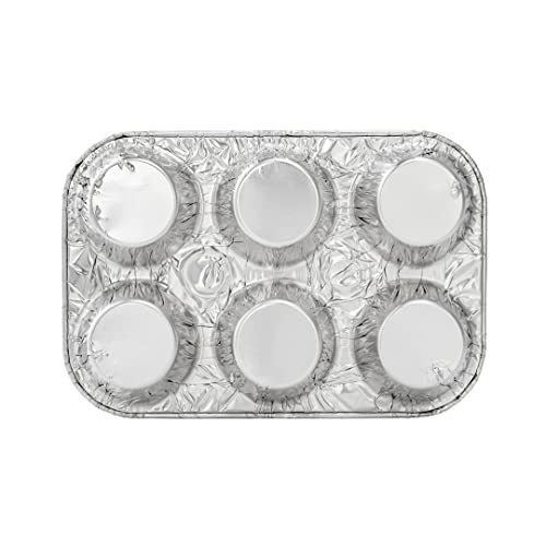 Restaurantware Pastry Tek 9.5 x 6.5 x 1.5 Inch Muffin Tins 25 Disposable Cupcake Pans - 6 Cavities Standard Size Silver Aluminum Baking Pans Durable For Baking Cupcakes Muffins or Mini Pies