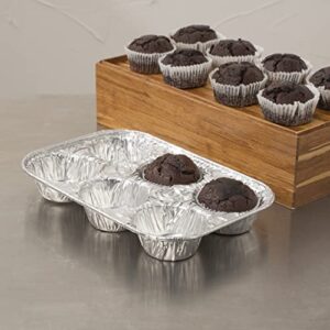 Restaurantware Pastry Tek 9.5 x 6.5 x 1.5 Inch Muffin Tins 25 Disposable Cupcake Pans - 6 Cavities Standard Size Silver Aluminum Baking Pans Durable For Baking Cupcakes Muffins or Mini Pies