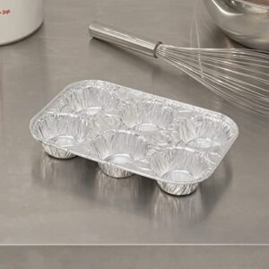 Restaurantware Pastry Tek 9.5 x 6.5 x 1.5 Inch Muffin Tins 25 Disposable Cupcake Pans - 6 Cavities Standard Size Silver Aluminum Baking Pans Durable For Baking Cupcakes Muffins or Mini Pies